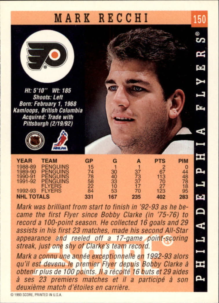 1993-94 Score Canadian #150 Mark Recchi - NM-MT