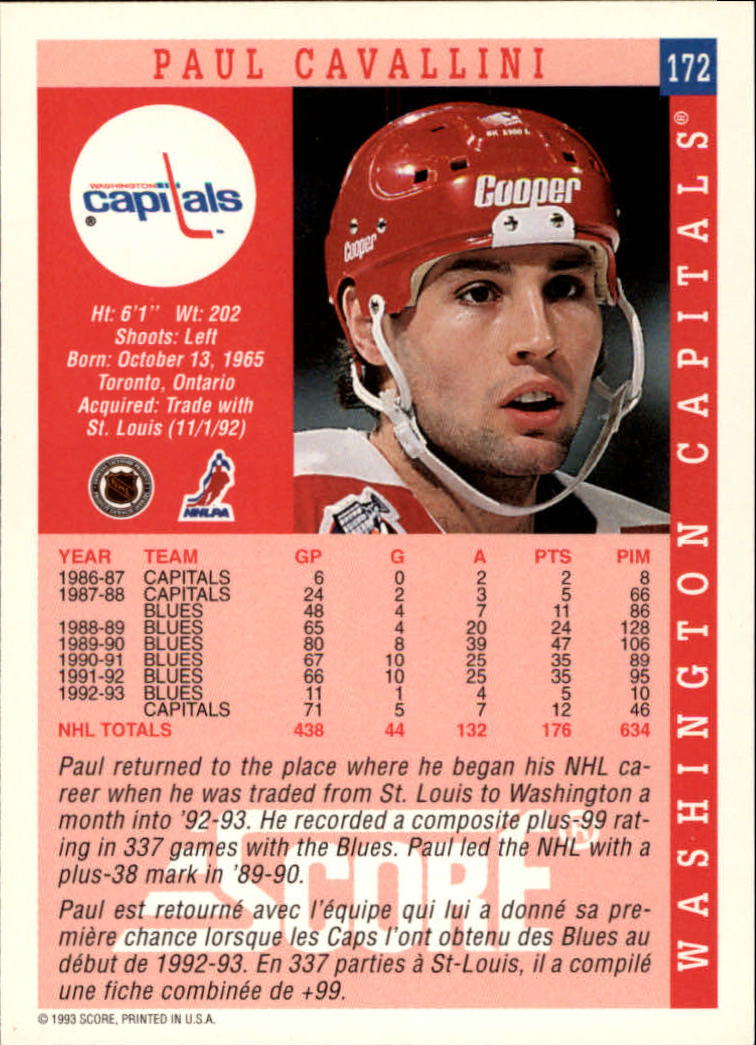 1993-94 Score Canadian #172 Paul Cavallini - NM-MT 1993-94 Score Canadian #172 Paul Cavallini - NM-MT