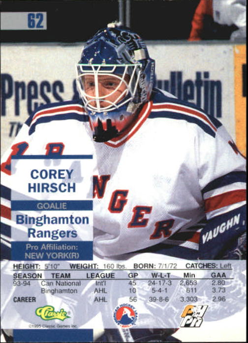 1995 Images Gold #62 Corey Hirsch - NM-MT