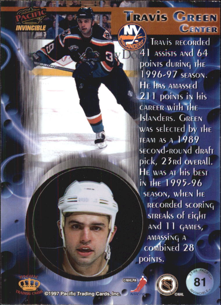 1997-98 Pacific Invincible #81 Travis Green - NM-MT - Wonder Water ...