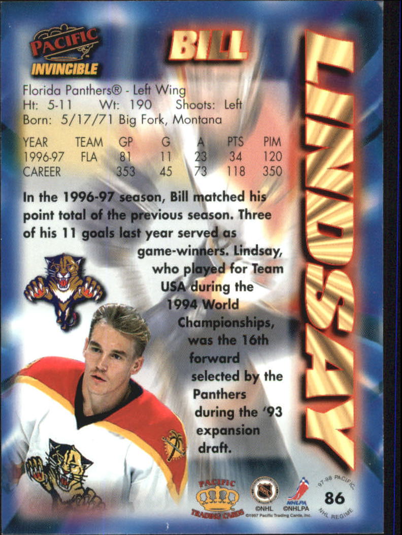 1997-98 Pacific Invincible NHL Regime #86 Bill Lindsay - NM-MT