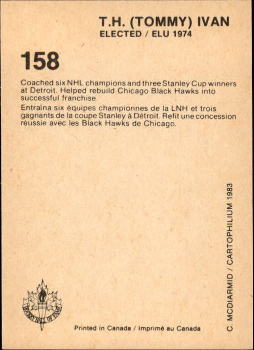 1983 Hall of Fame #158 Tommy Ivan - NM-MT