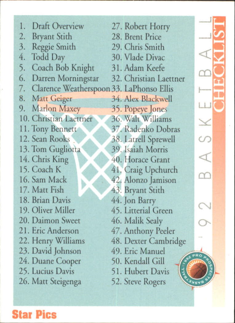 1992 Star Pics #90 Checklist - NM-MT