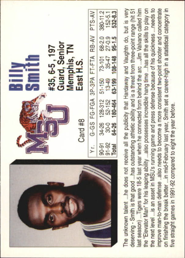1992-93 Memphis State #8 Billy Smith - NM-MT