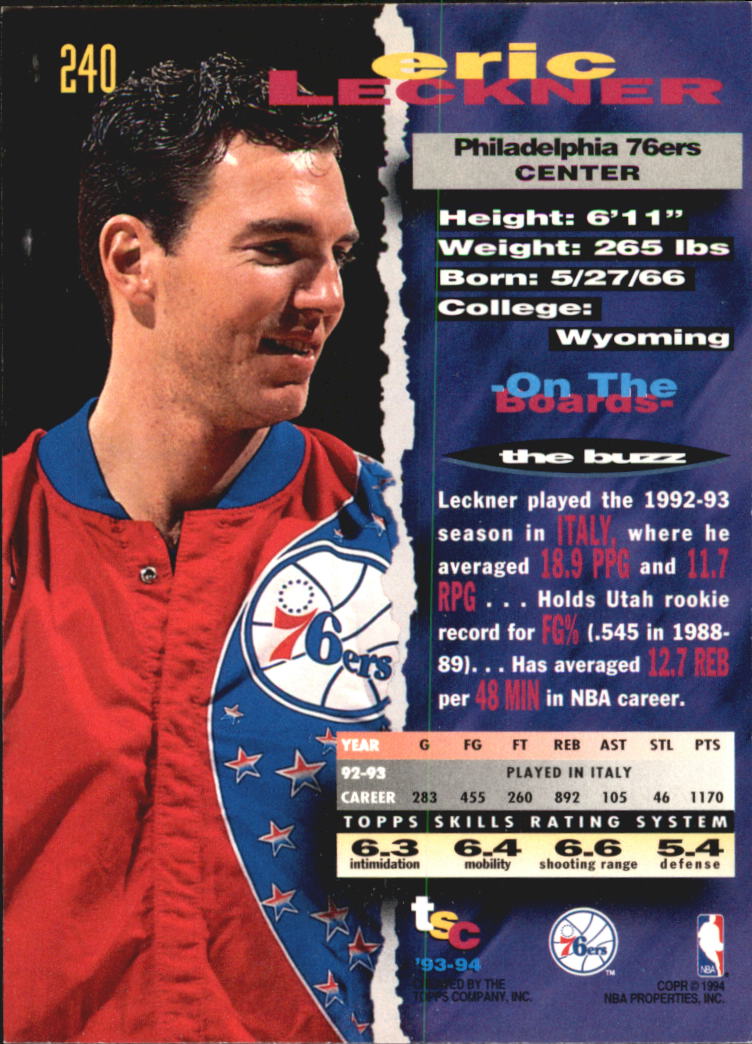 1993-94 Stadium Club Super Teams NBA Finals #240 Eric Leckner - NM-MT