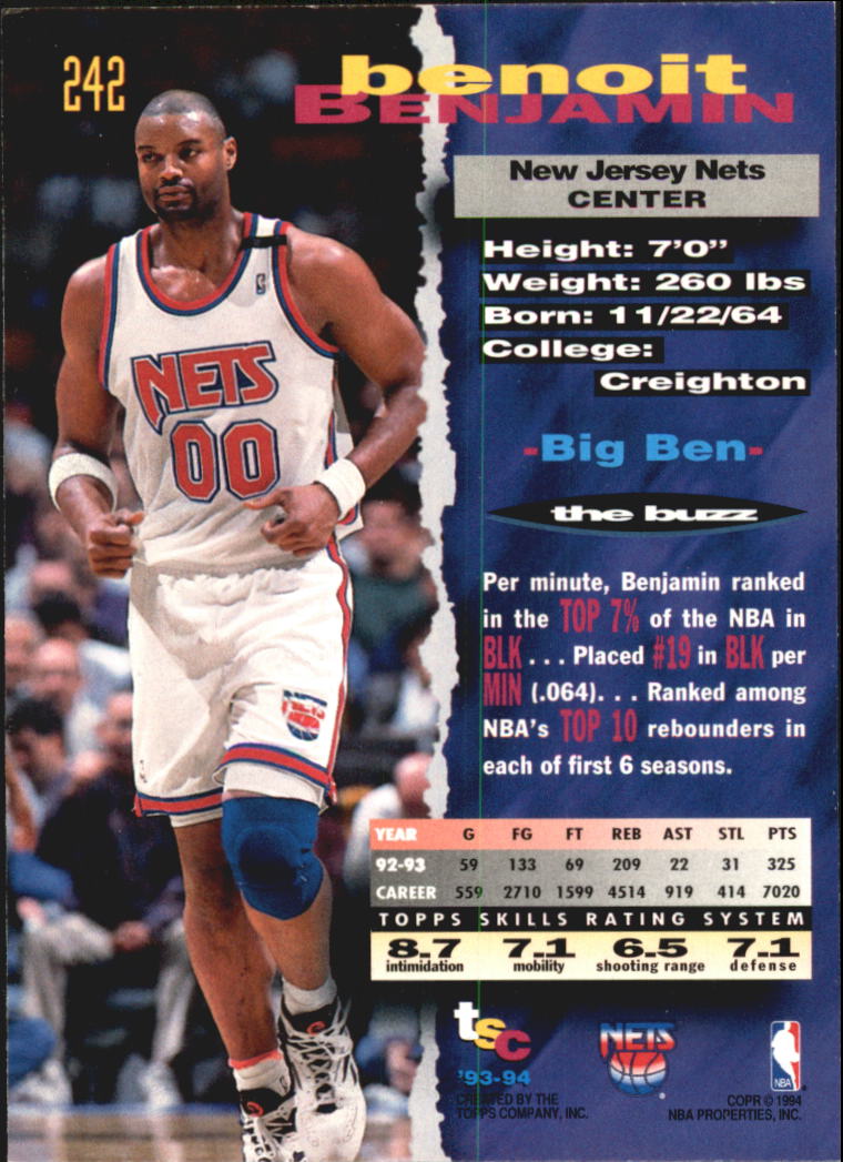 1993-94 Stadium Club Super Teams NBA Finals #242 Benoit Benjamin - NM-MT