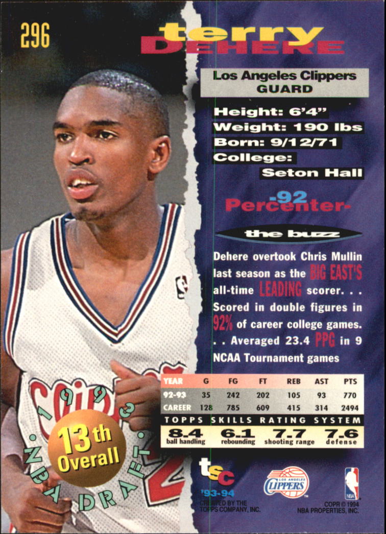 1993-94 Stadium Club Super Teams NBA Finals #296 Terry Dehere - NM-MT