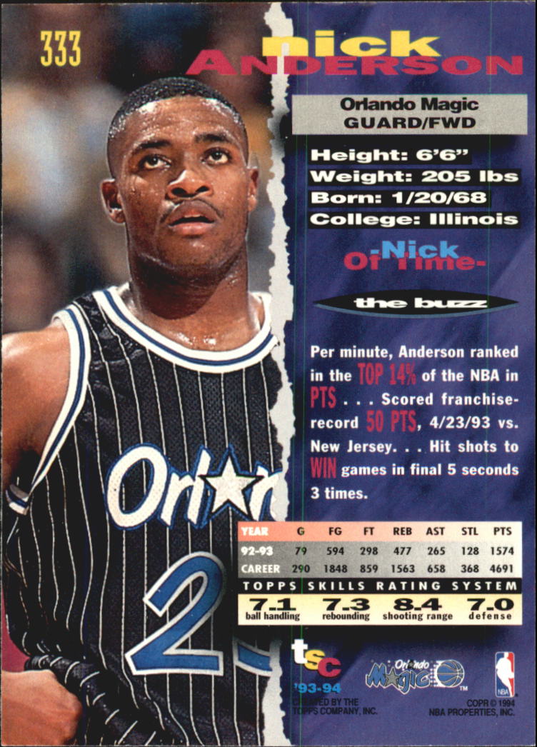 1993-94 Stadium Club Super Teams NBA Finals #333 Nick Anderson - NM-MT