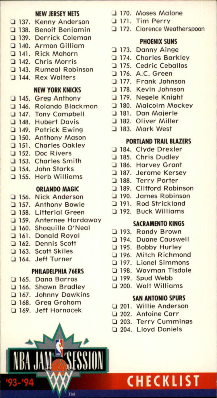 1993-94 Jam Session #240 Checklist - B3789 - NM-MT