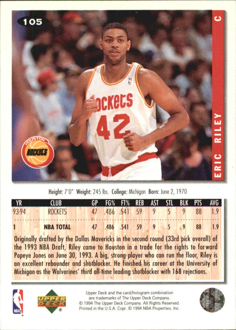 1994-95 Collector's Choice Silver Signature #105 Eric Riley - NM-MT