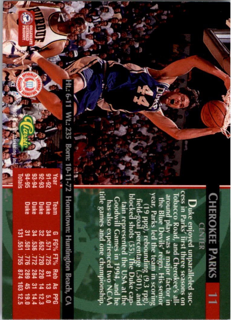 1995 Classic #11 Cherokee Parks - NM-MT - Wonder Water Sports Cards ...