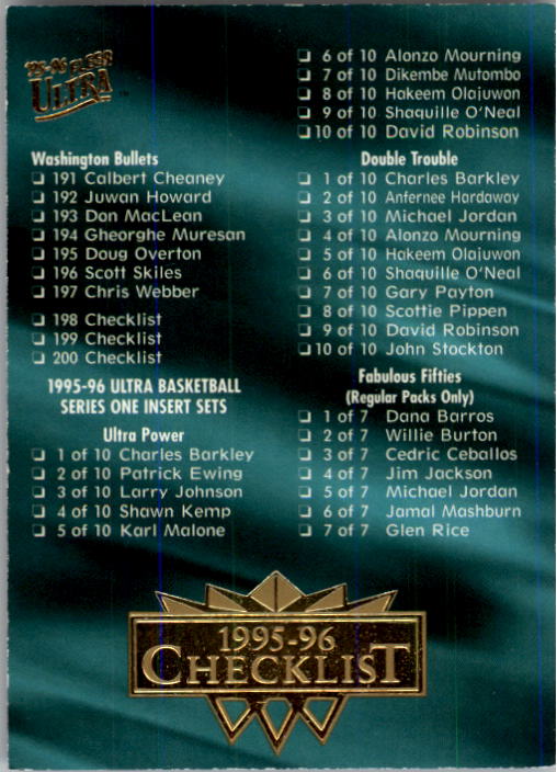 1995-96 Ultra #200 Checklist (191-200) - NM-MT