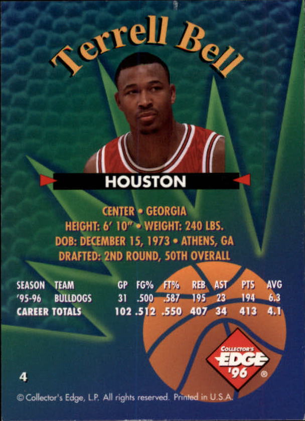 1996 Collector's Edge #4 Terrell Bell - NM-MT+
