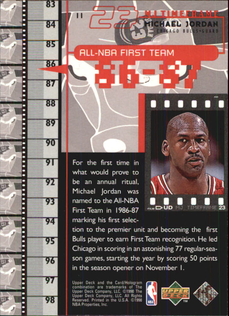 1998 Upper Deck Michael Jordan Living Legend #11 Michael Jordan TF 1987 ...