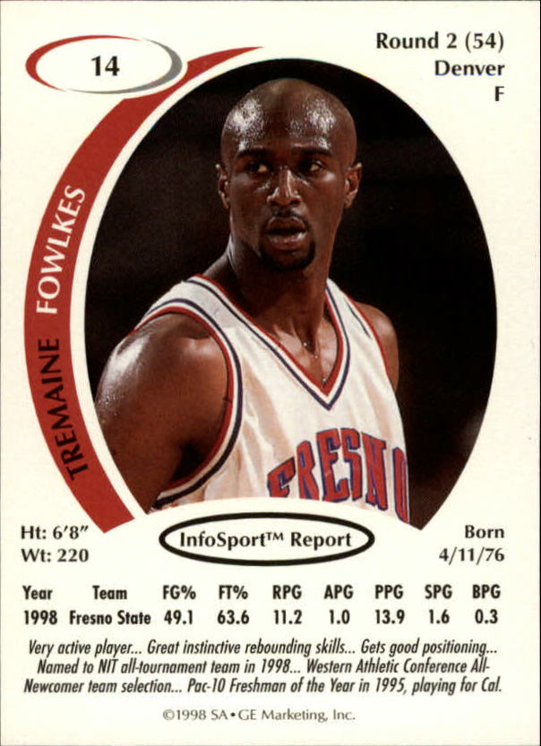 1998 SAGE #14 Tremaine Fowlkes - NM-MT