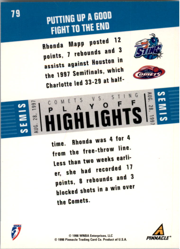 1998 Pinnacle WNBA #79 Rhonda Mapp P - NM-MT
