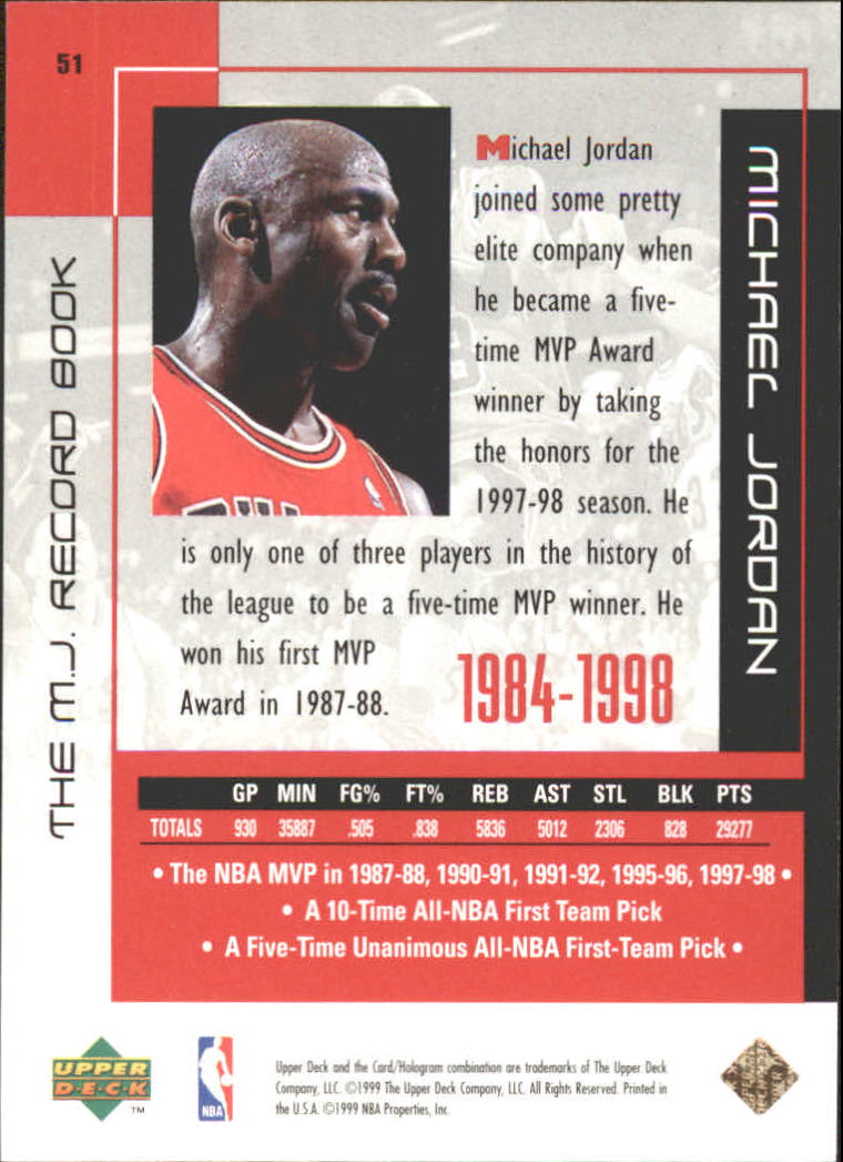 1999 Upper Deck Michael Jordan Career #51 Michael Jordan/Record Book ...
