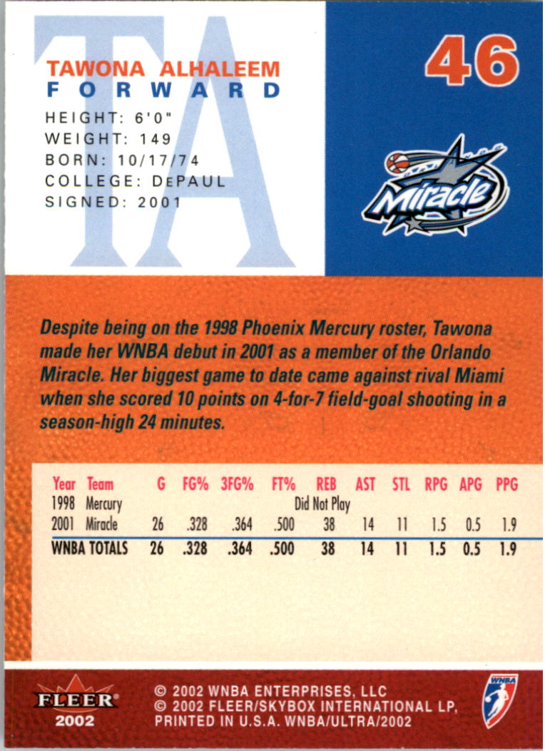 2002 Ultra WNBA #45 Rhonda Mapp - NM-MT