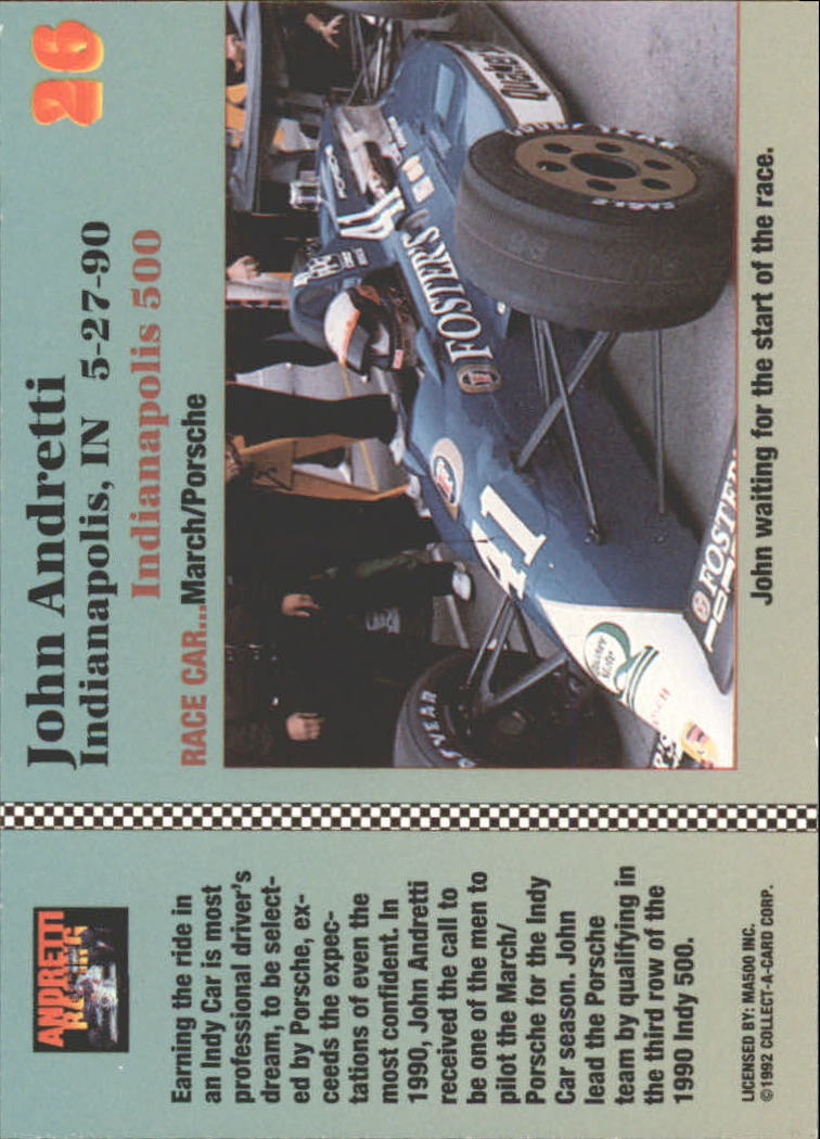 1992 Collect-A-Card Andretti Racing #26 John Andretti's Car - NM-MT ...