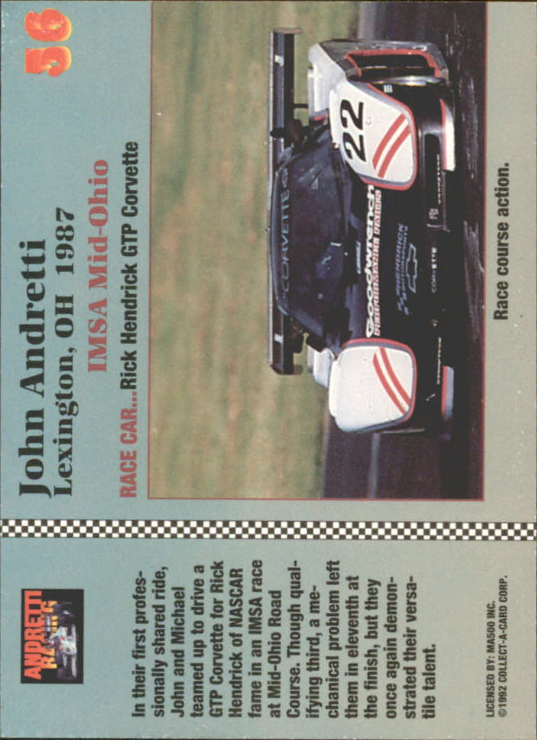 1992 Collect-A-Card Andretti Racing #36 John Andretti's Car - NM-MT ...