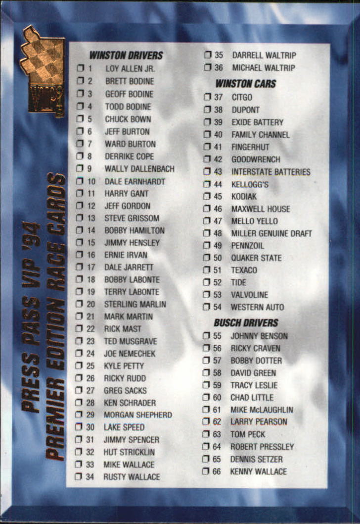 1994 VIP #100 Checklist - NM-MT