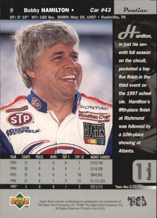 1997 Upper Deck Road To The Cup #9 Bobby Hamilton - NM-MT