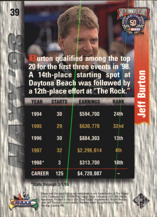 1998 Maxx #39 Jeff Burton's Car - NM-MT