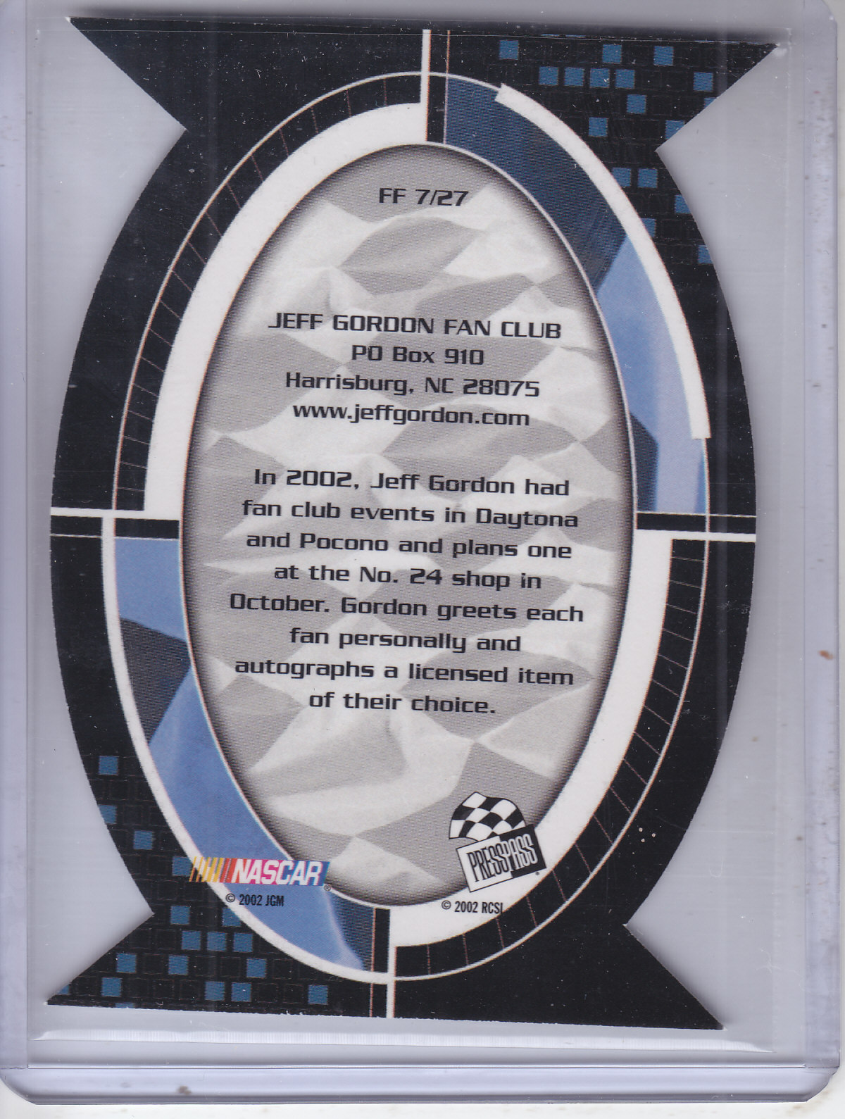2002 Press Pass Optima Fan Favorite Ff7 Jeff Gordon Nm Mt