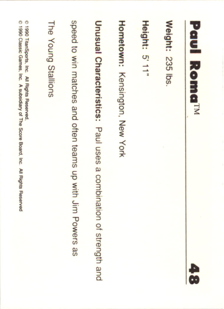 1990 Classic WWF #48 Paul Roma - NM-MT