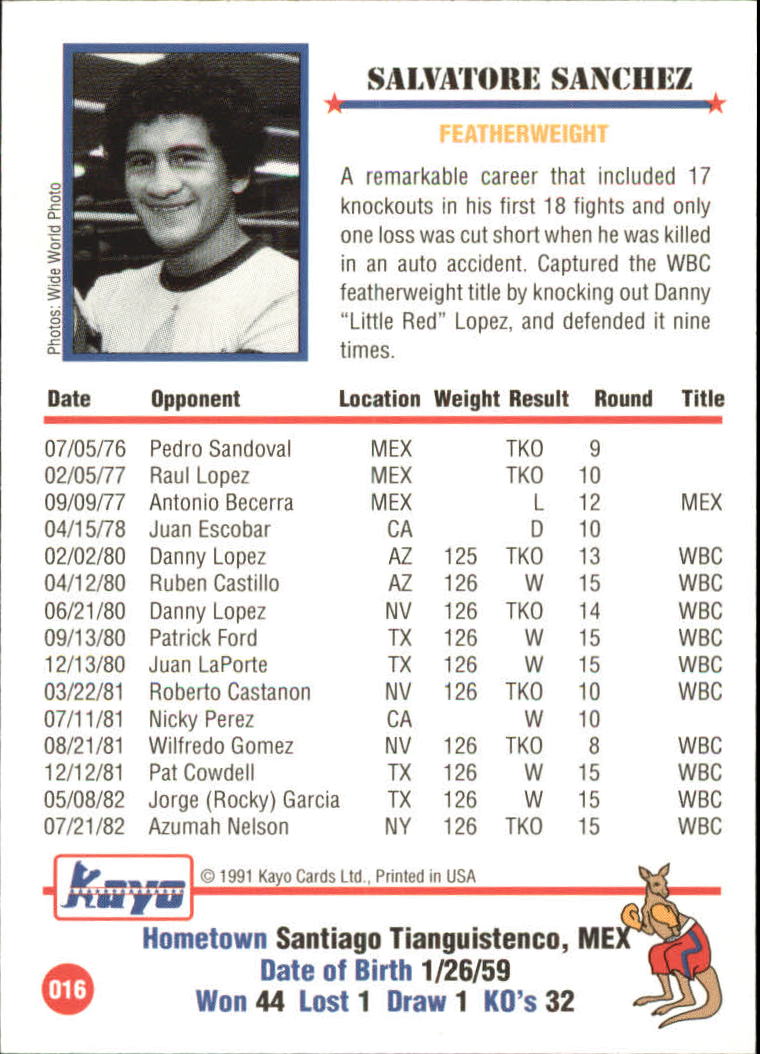 1991 Kayo #16 Salvatore Sanchez - (Boxing Card) - NM-MT