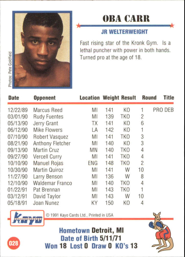 1991 Kayo #28 Oba Carr - NM-MT