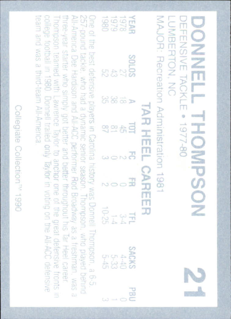 1990-91 North Carolina Collegiate Collection #21 Donnell Thompson F - NM-MT