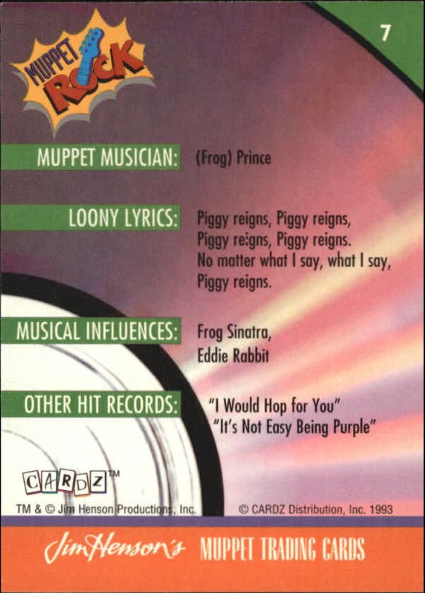 1993 Cardz Jim Henson's Muppet Trading Cards #7 Frog Prince - NM-MT