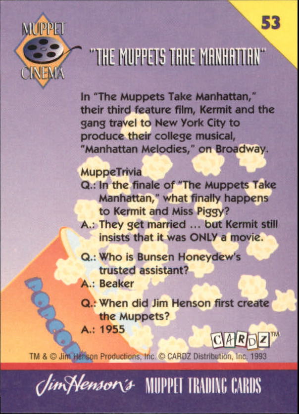 1993 Cardz Jim Henson's Muppet Trading Cards #53 Muppets Take Manhattan ...