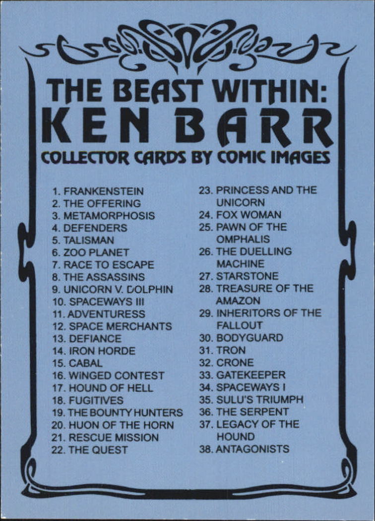 1994 Comic Images Ken Barr The Beast Within #90 Checklist - NM-MT