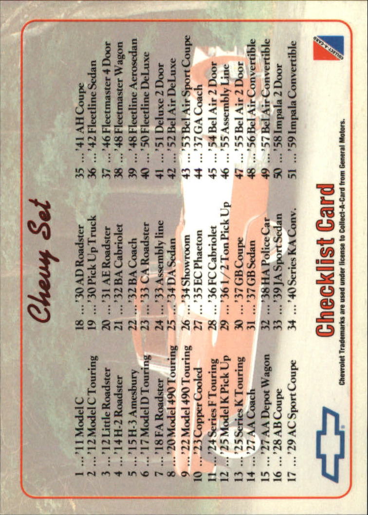 1992 Collect-A-Card Chevy #100 Checklist - NM-MT