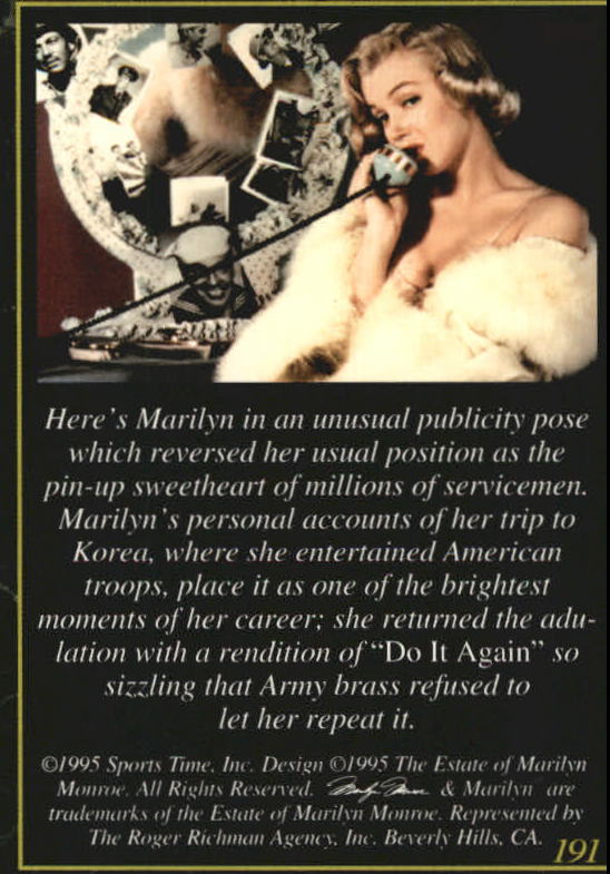 1995 Sports Time Marilyn Monroe II #191 Here's Marilyn in an unusual ...