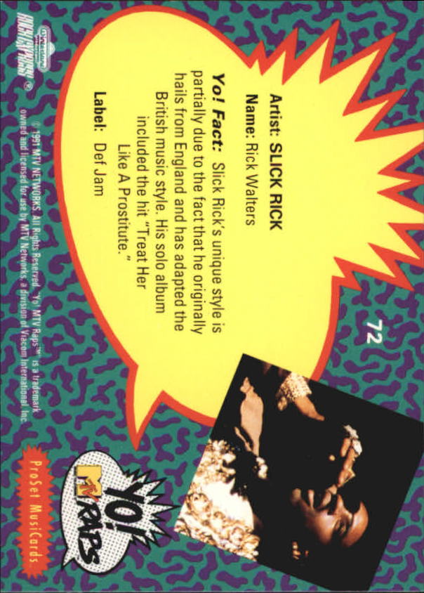 1991 Pro Set YO! MTV Raps Complete Series #72 Slick Rick - NM-MT - Jim ...