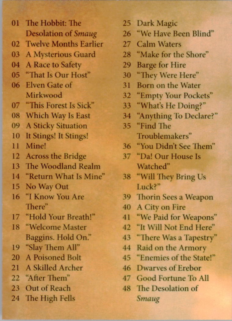 2015 Cryptozoic The Hobbit Desolation of Smaug #72 Checklist - NM-MT