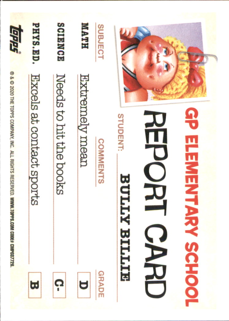 2020 Topps Garbage Pail Kids Late to School #87a Bully Billie - NM-MT