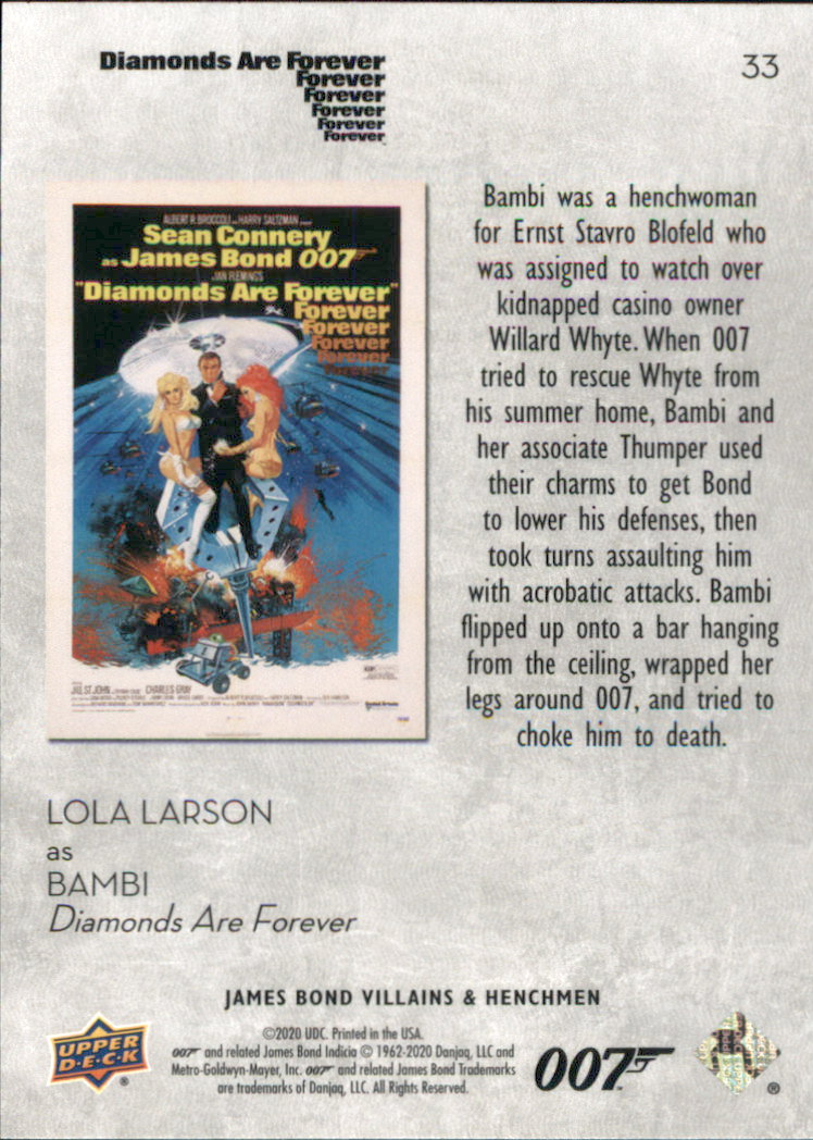 2021 Upper Deck James Bond Villains and Henchmen #33 Lola Larson as ...