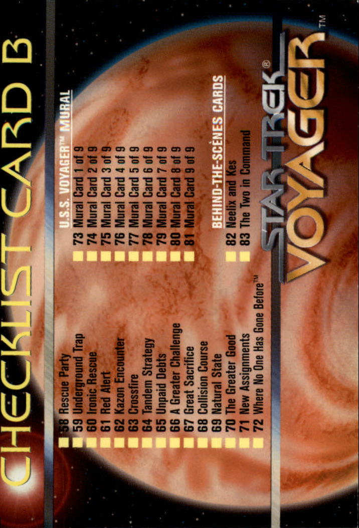 1995 SkyBox Star Trek Voyager Series 1 #98 Checklist B - NM-MT - AU ...