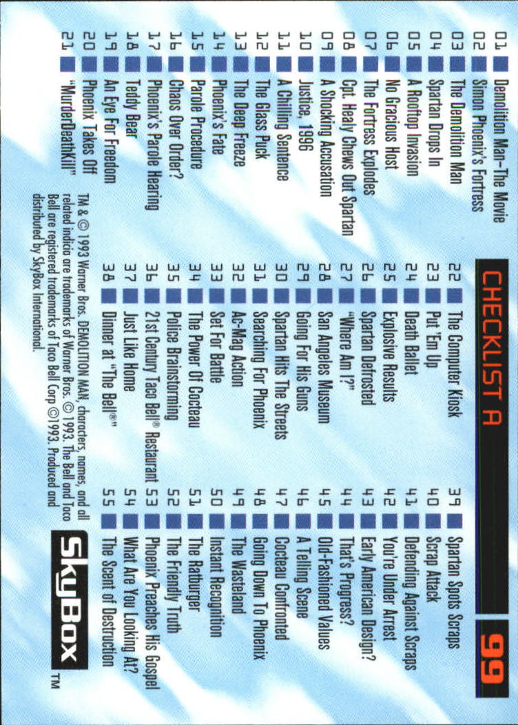 1993 SkyBox Demolition Man #99 Checklist - NM-MT