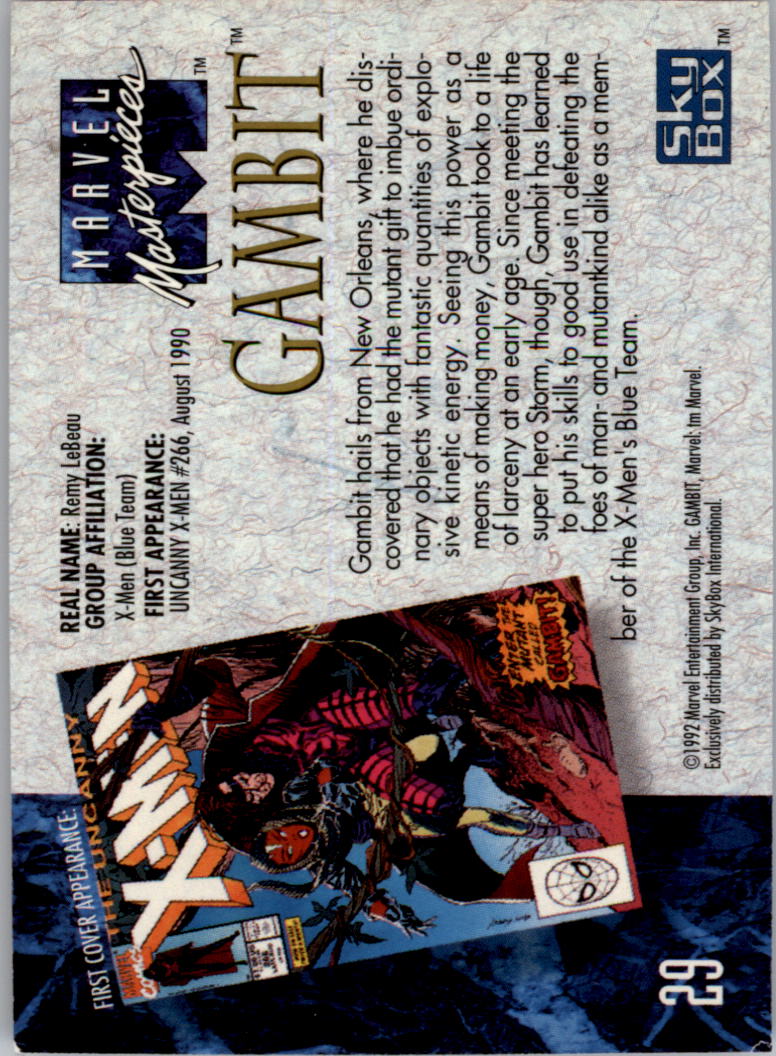 1992 SkyBox Marvel Masterpieces #29 Gambit - NM-MT