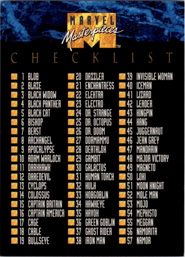 1995 Fleer Marvel Metal Checklist Clipart
