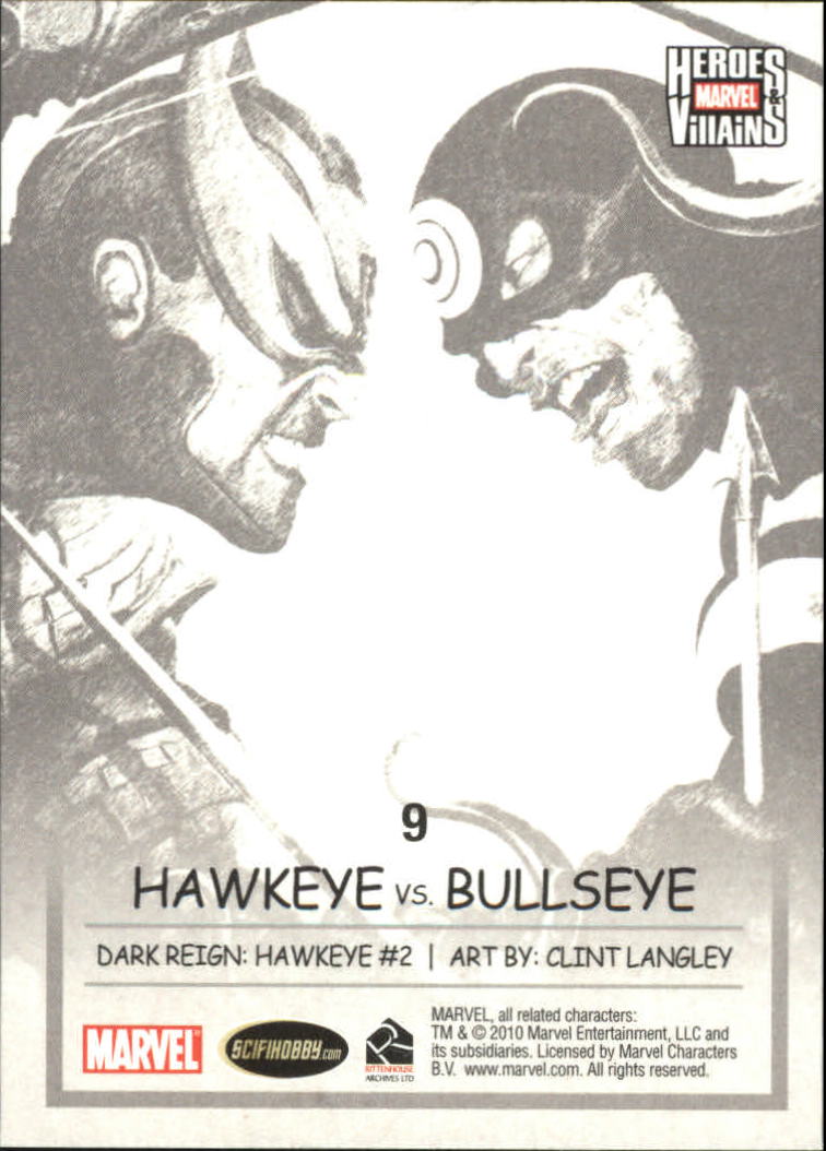 2010 Rittenhouse Marvel Heroes and Villains #9 Hawkeye vs. Bullseye - NM-MT