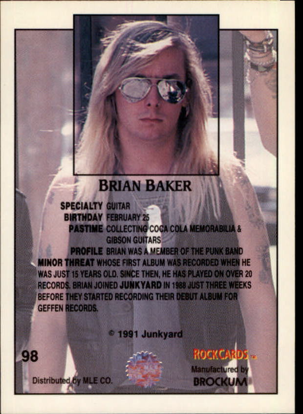 1991 Brockum Rock Cards #98 Brian Baker - B1864 - NM-MT