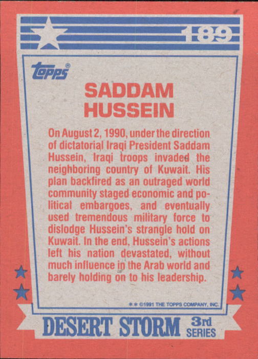 1991 Topps Desert Storm #189 Saddam Hussein - NM-MT