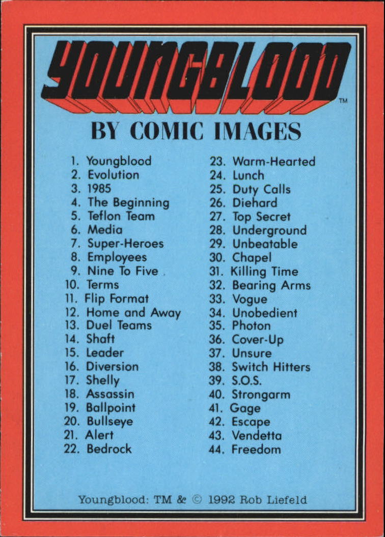 1992 Comic Images Youngblood #CL Checklist - NM-MT
