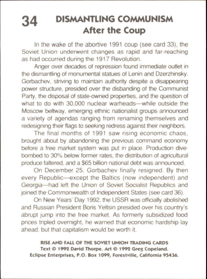 1992 Eclipse Rise and Fall of the Soviet Union #34 Dismantling ...